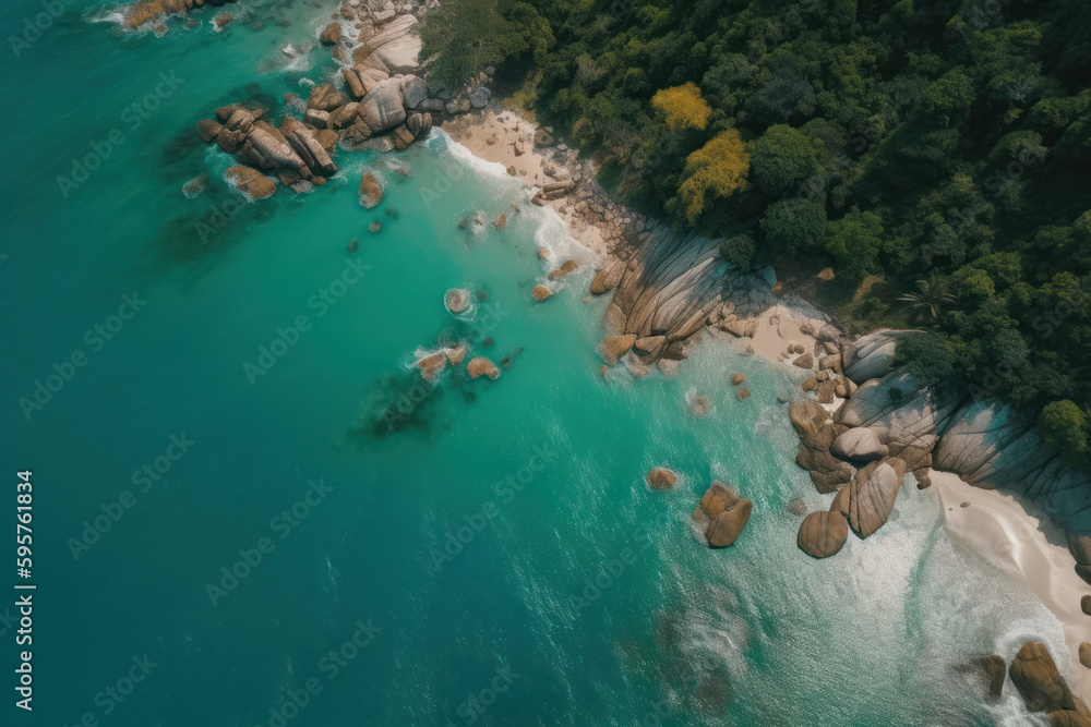 From an abstract perspective, an aerial view of a beach and ocean ...