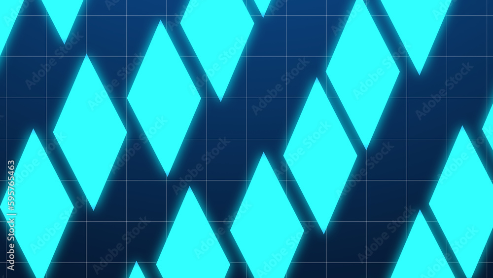 Bluish technology background with random diamond shapes moving with a ...
