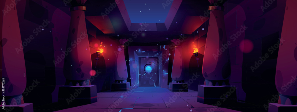 Magic door in medieval castle or Egypt palace. Ancient building ...