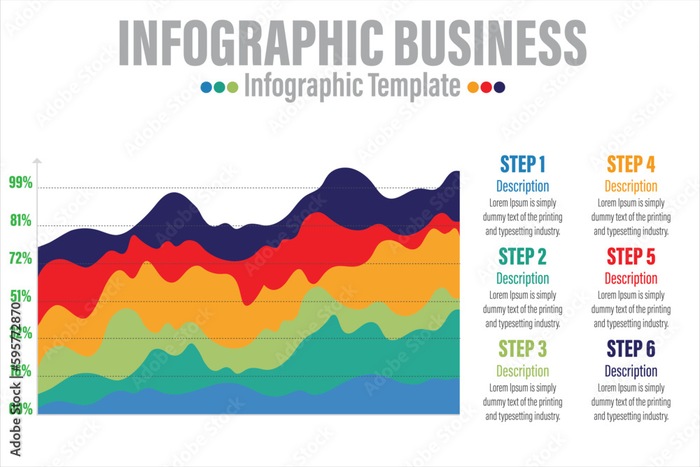 Timeline infographic template with 6 steps, 6 option 6 dot steps and ...