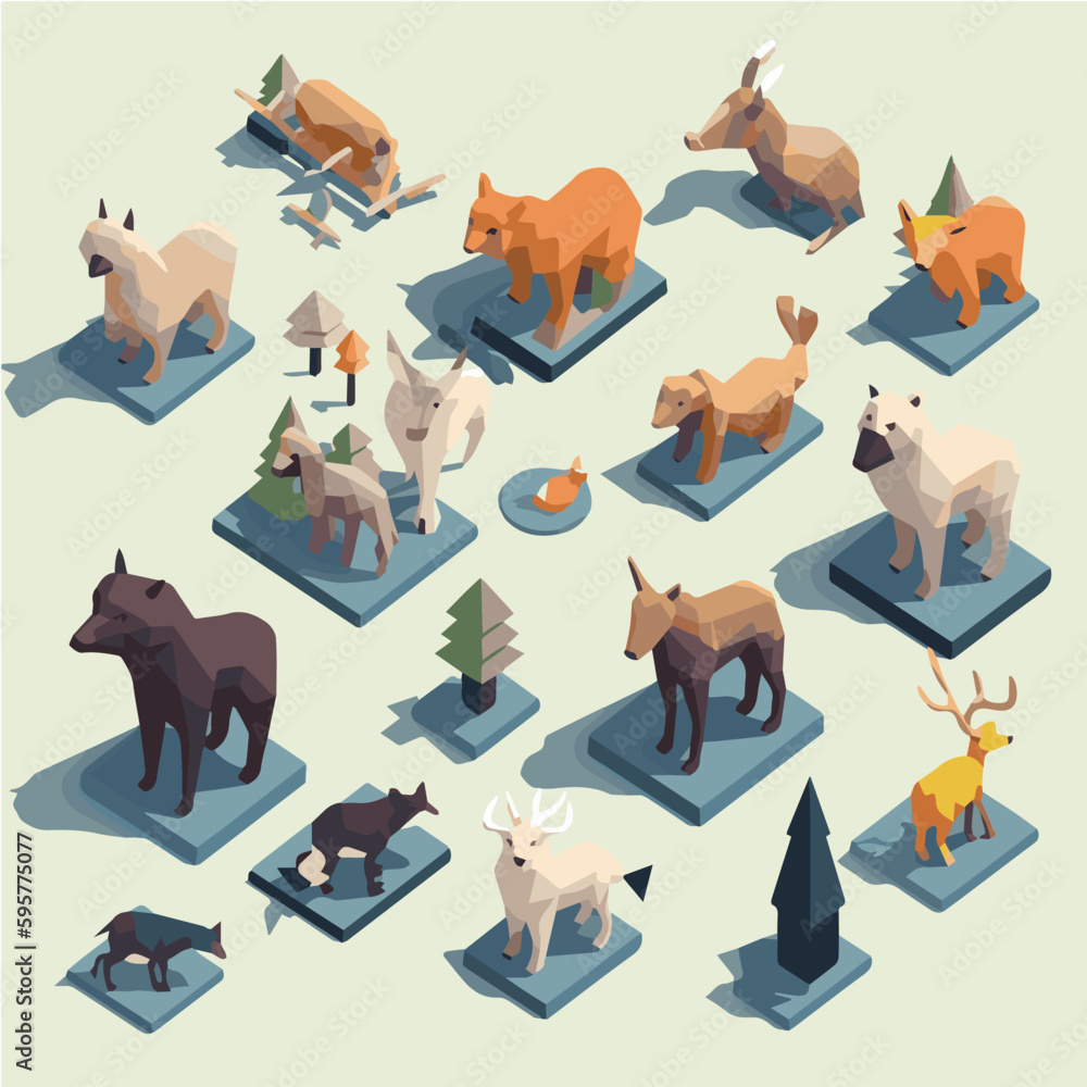 Isometric wild animals isolated on white background. Set of wild ...