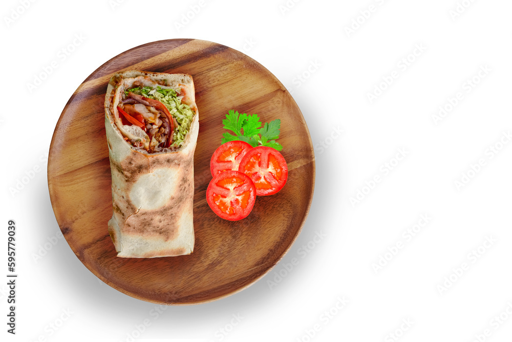 Burrito, shawarma, sandwich, gyro, fresh roll of lavash, doner kebab ...