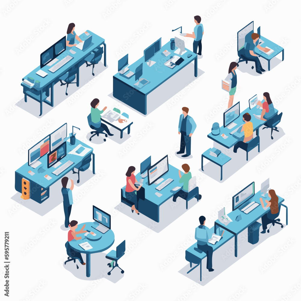People in open space office concept design. Can use for web banner ...