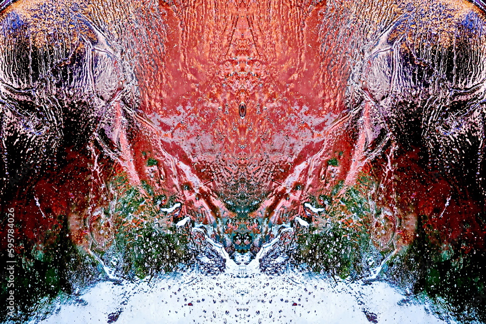 Abstract ice pattern and drawing appearing on the surface of the water ...