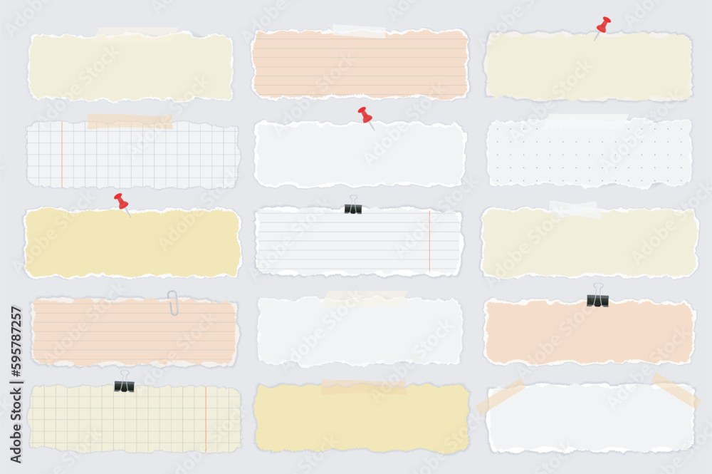 Torn paper strips mega set elements in flat design. Bundle of pieces of ...