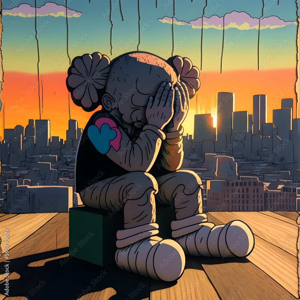 The crying father cut from a woodblock kaws global illumination wide ...