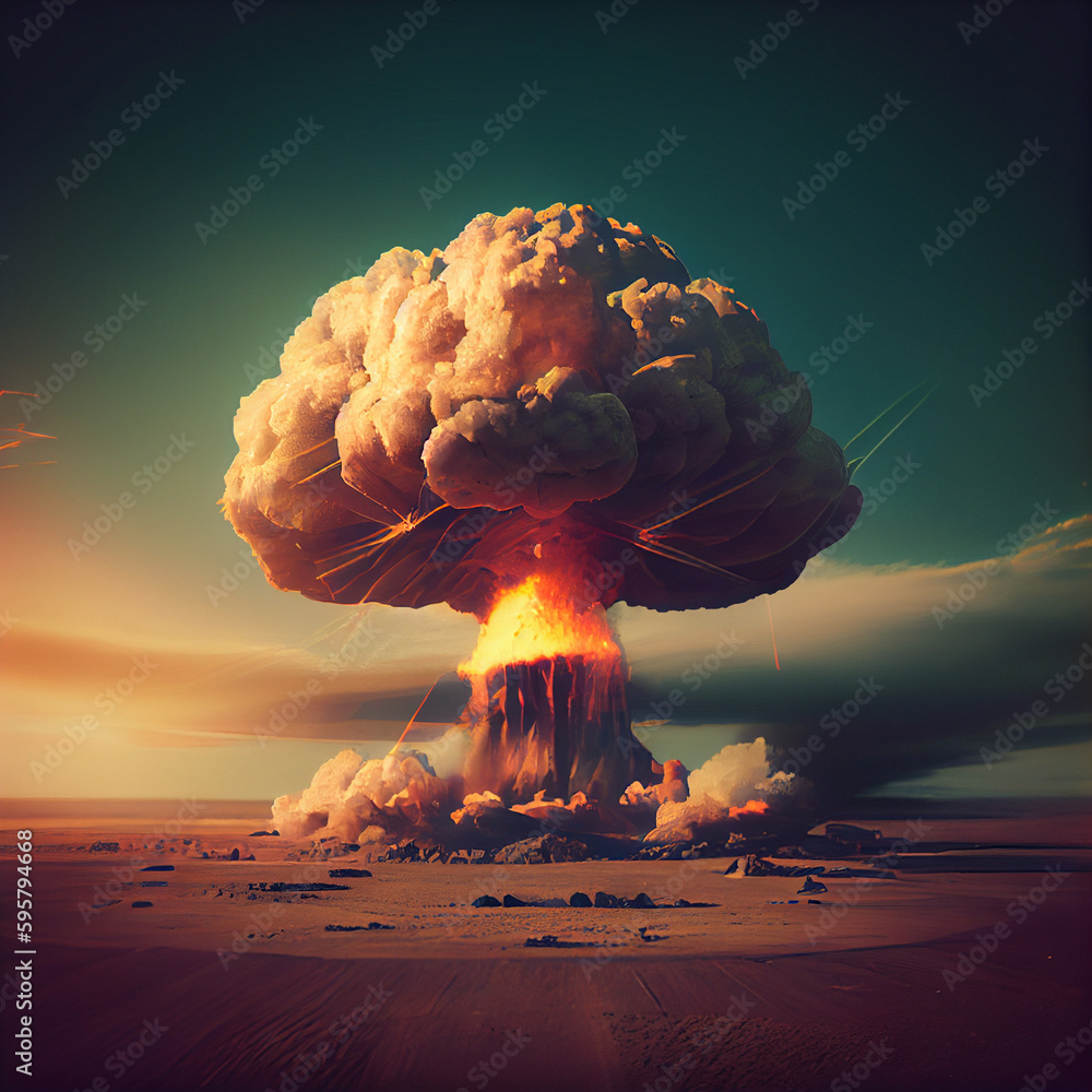 Nuclear atomic bomb explosion, radioactive war weapon, contamination ...