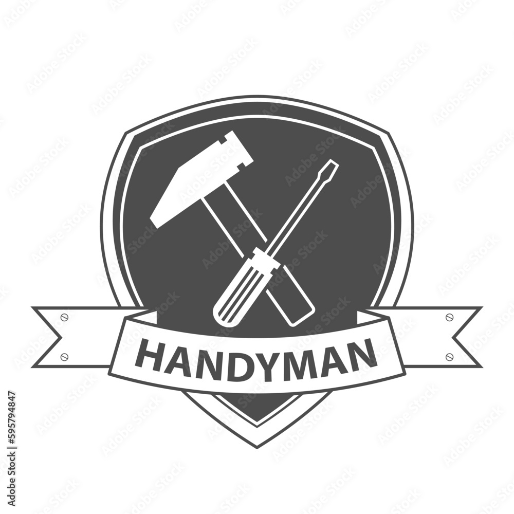 Professional handyman services logo in gray. Emblem with Silhouette of ...