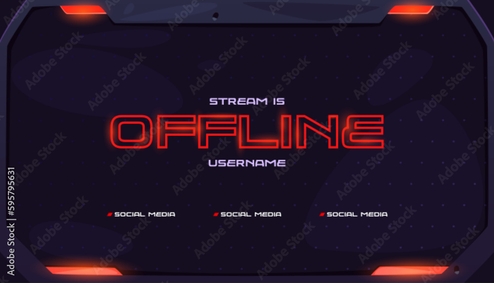 Offline banner red stream template design. Game broadcast media overlay ...