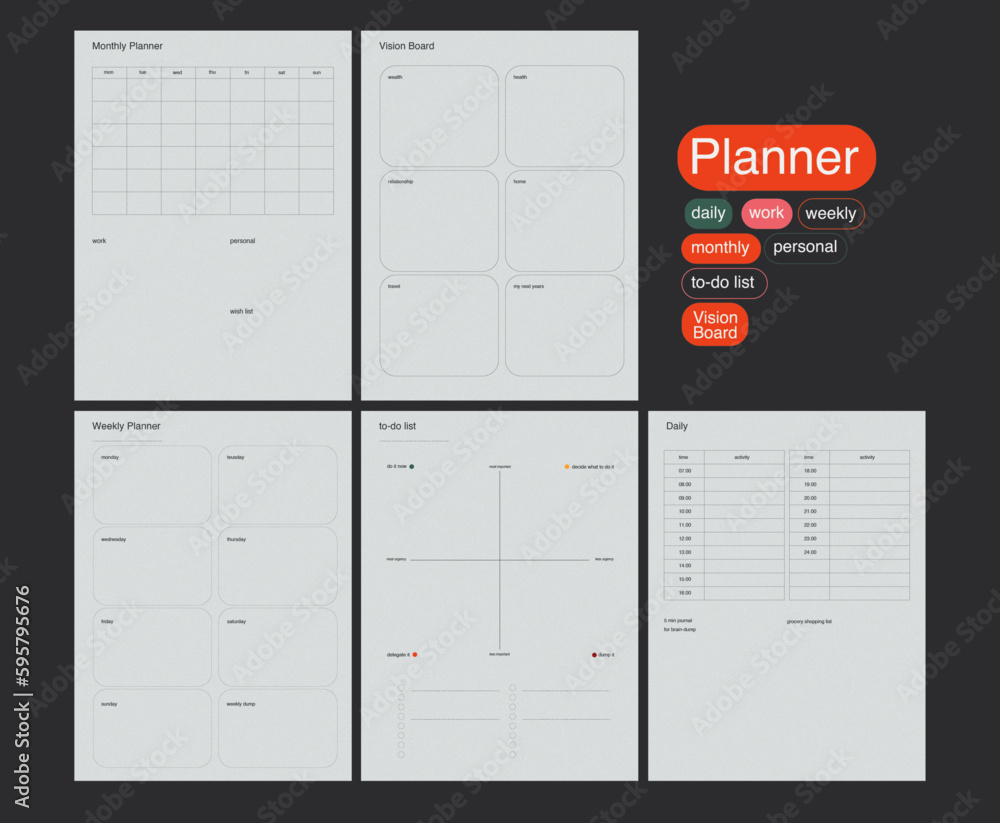 Collection of undated planners for life and planner sheets, organizer ...