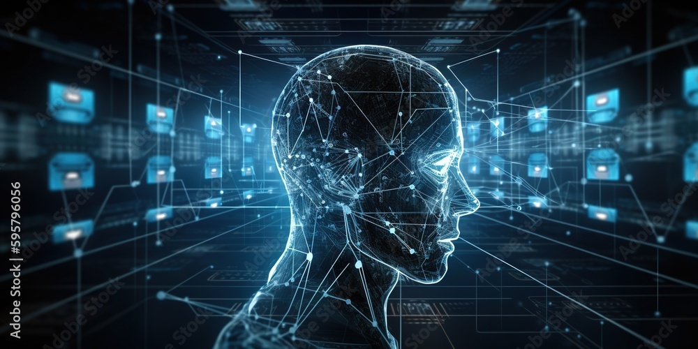 Artificial intelligence, a humanoid cyber human with a neural network ...