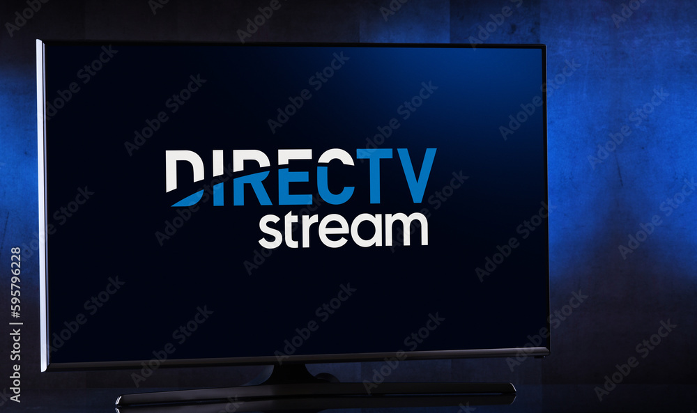 Flat-screen TV set displaying logo of DirecTV Stream Stock Photo ...