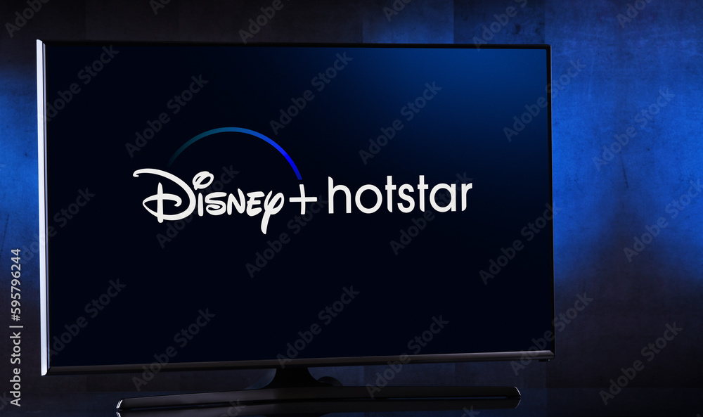 Flat-screen TV set displaying logo of Disney+ Hotstar Stock Photo ...