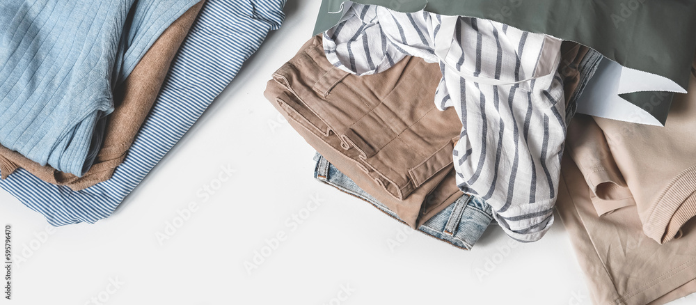 Second hand clothes, used wardrobe. Circular fashion, fast fashion, eco ...