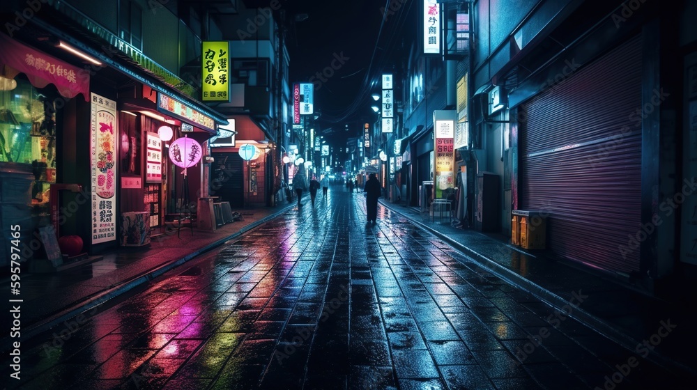 Tokyo Japan night city neon lights glowing streets. Generative AI ...