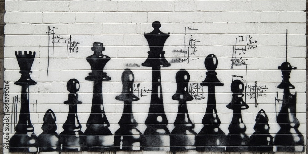 Chess game painted on the wall with spray paint. Chess graffiti on a ...