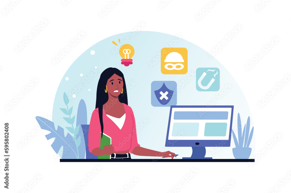 Plagiarism blue and pink concept with people scene in the flat cartoon ...