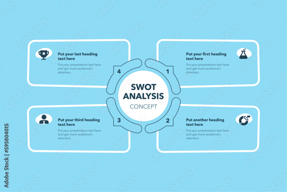 Swot analysis concept with four steps and place for your description ...