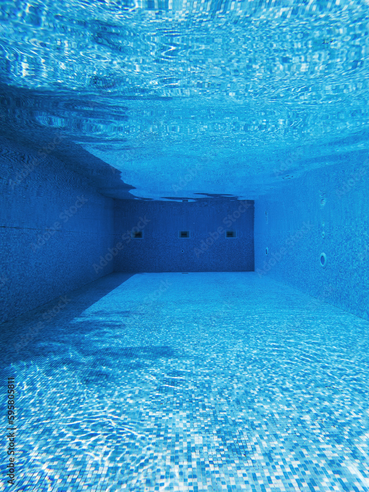 Outdoor swimming pool, underwater view as abstract background for ...