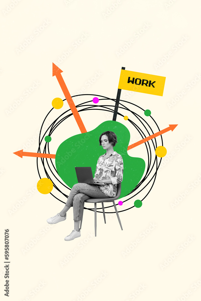 Vertical Collage Picture Of Black White Colors Girl Sit Chair Use