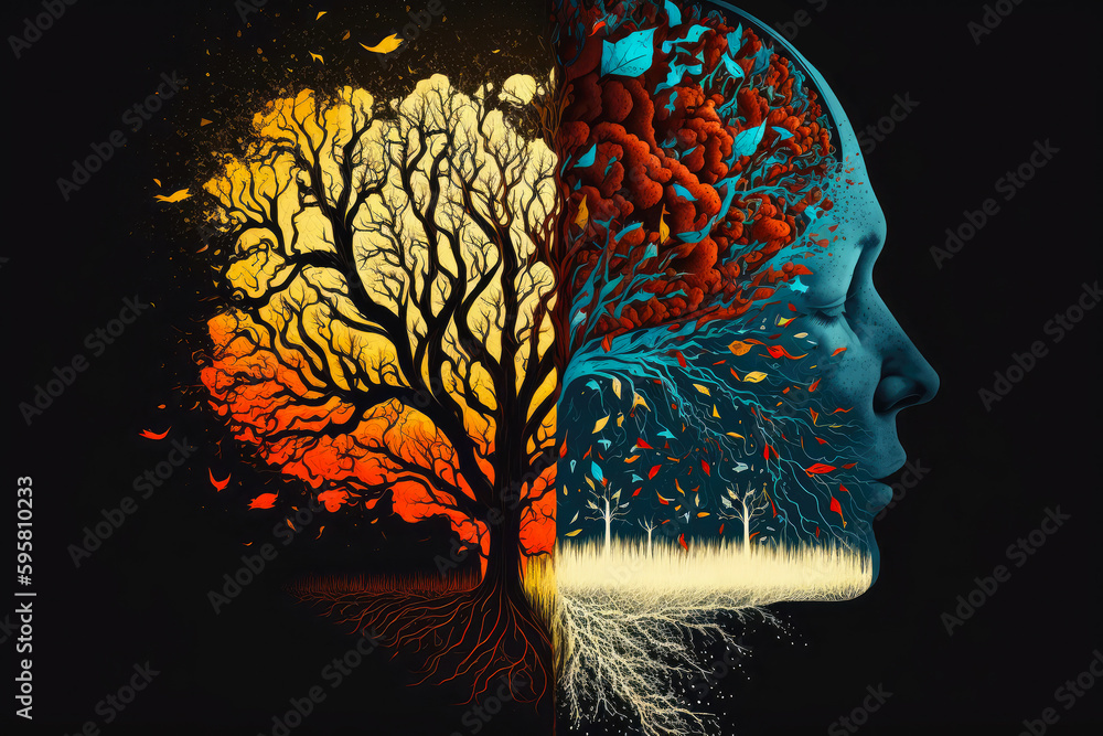 Symbol of memory loss due to dementia, alzheimer. Illustration of a ...