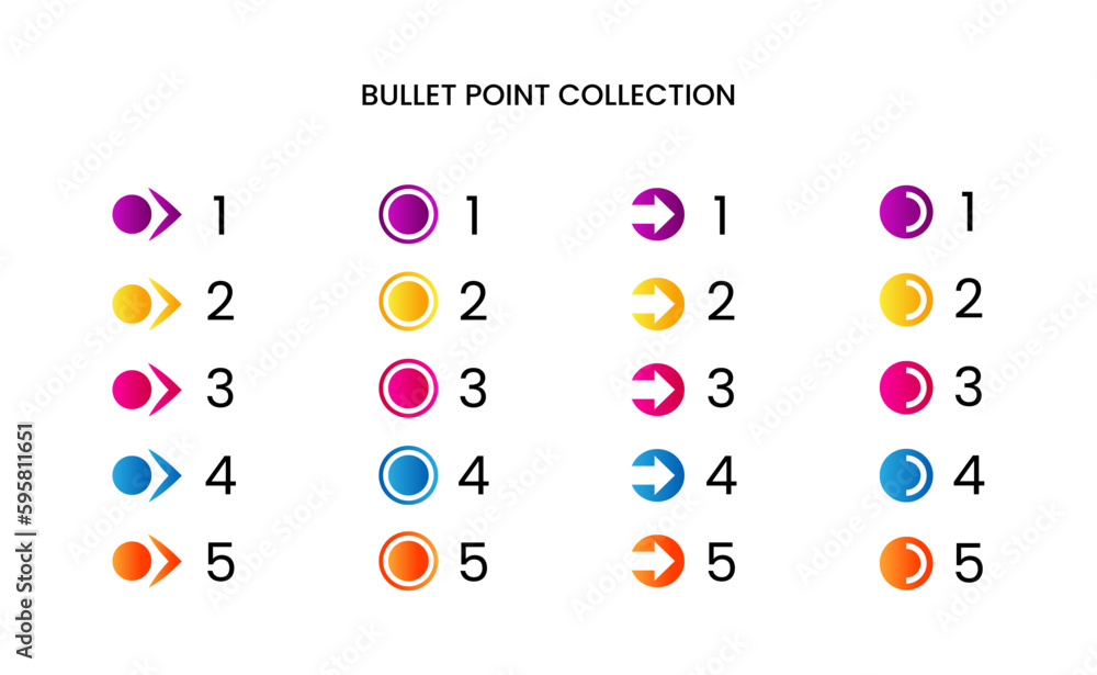 Colorful bullet point number collection with gradient free vector Stock ...