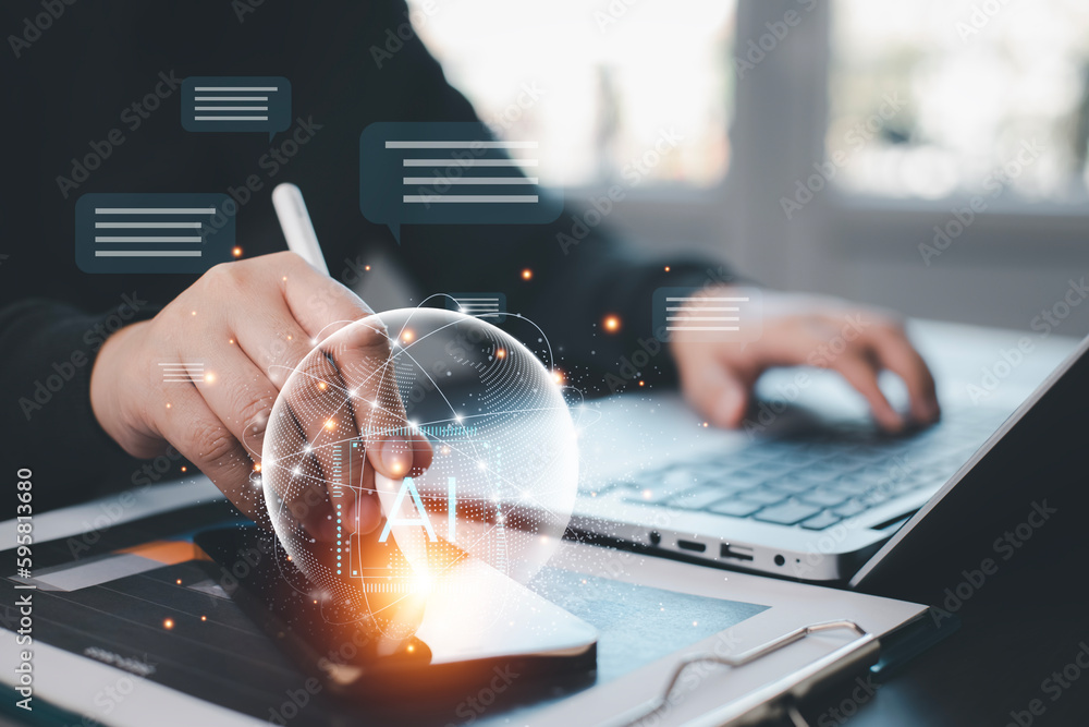 Programmer people working laptops and touch bar Chat bot with AI ...