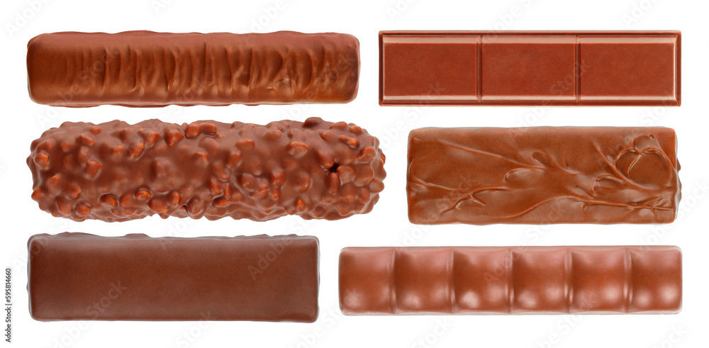 Set of Different Chocolate Bars, top view, isolated on transparent ...