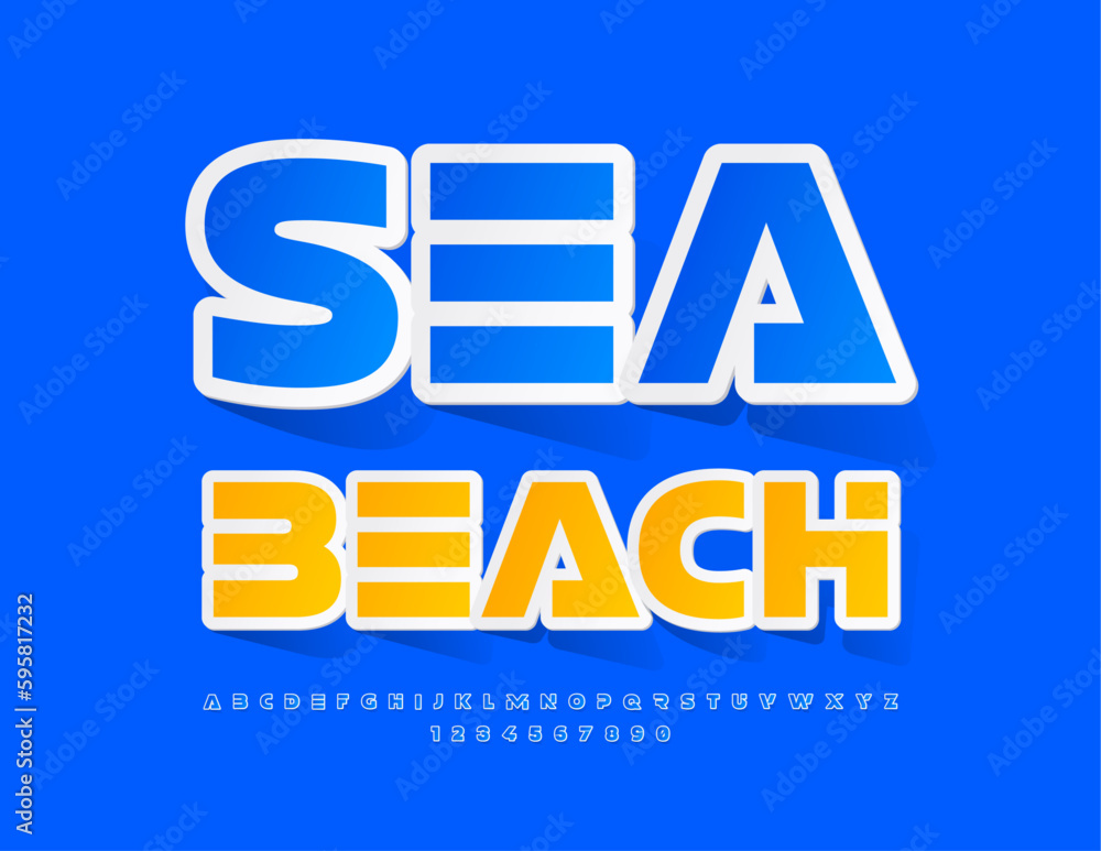 Vector advertising banner Sea Beach. Trendy Creative Font. Bright ...