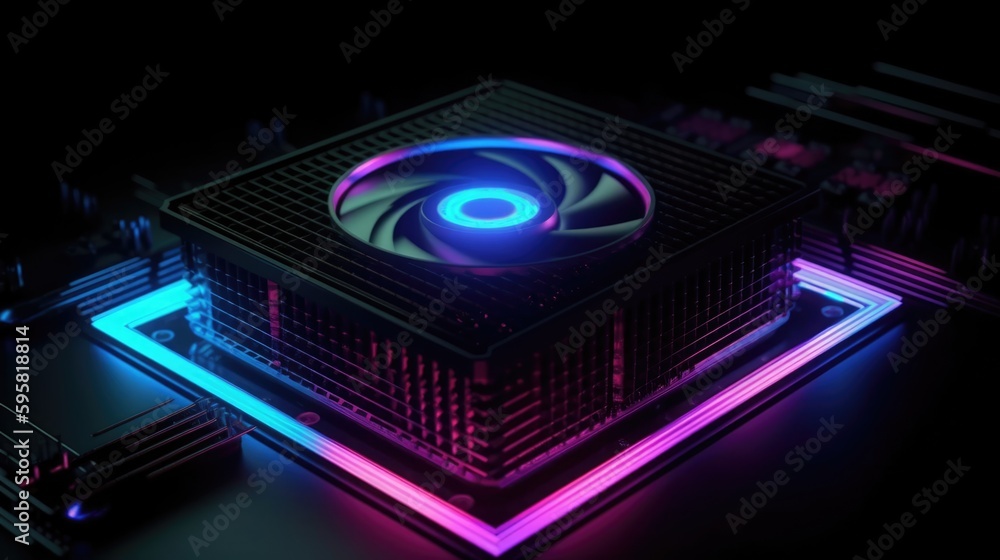 Neon Glowing CPU and GPU Cooler, Gaming Computer Enthusiast Setup, High ...
