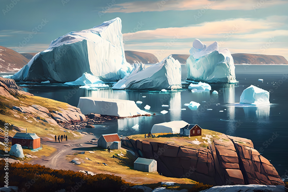 cartoon nature winter arctic landscape with iceberg. Neural network AI ...