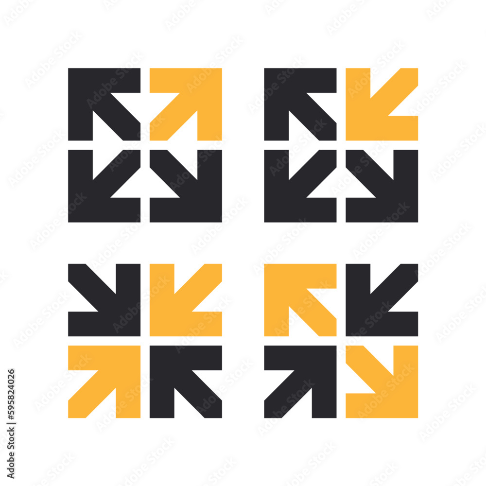 Symbol of expansion and contract, inward and outward arrows in circular ...