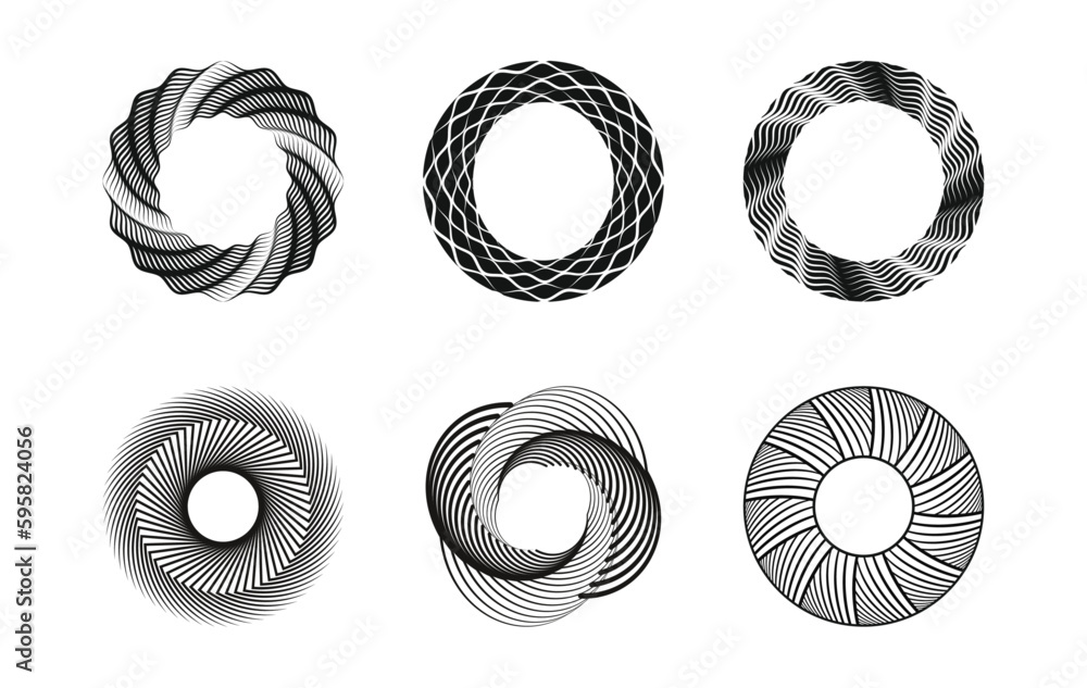 Set of editable spiral line pattern textured trendy design element for ...