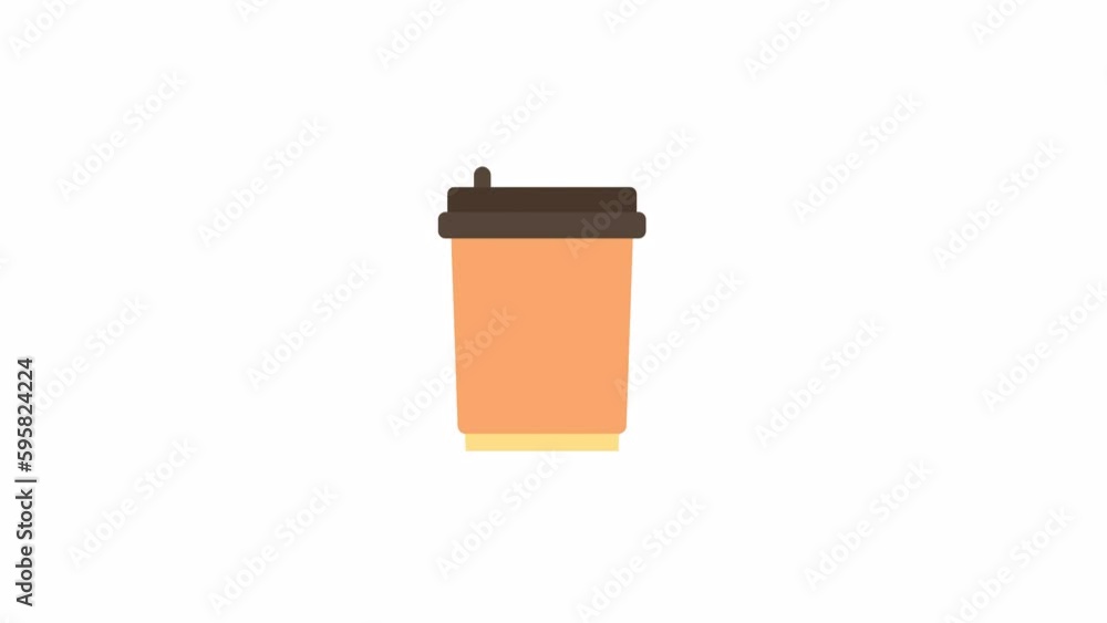 Vidéo Stock Animated coffee cup to go. Flat cartoon style icon 4K video ...