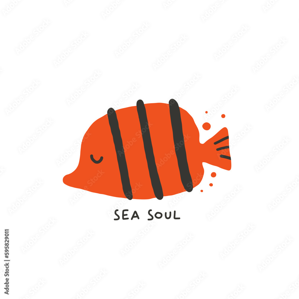 Sea soul. Hand drawn vector cartoon crab lettering illustration for ...