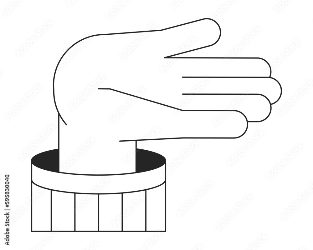 One bare hand with sleeve raised up flat line black white vector first ...
