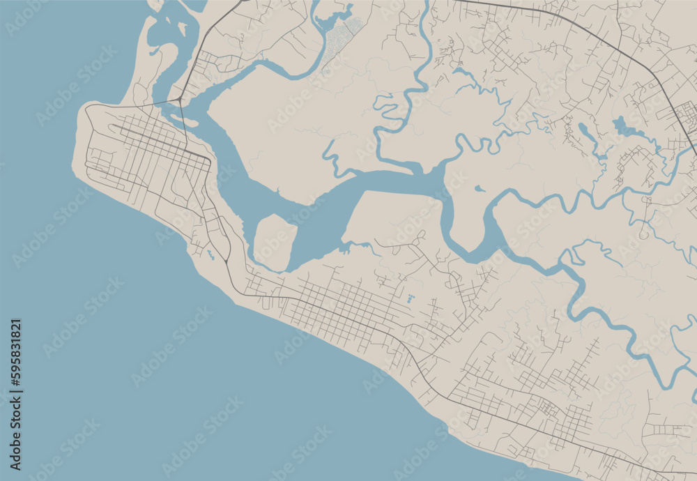 Detailed map of Monrovia city, capital of Liberia. Municipal ...