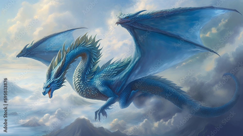 graceful blue dragon with shimmering scales, ai generated Stock ...