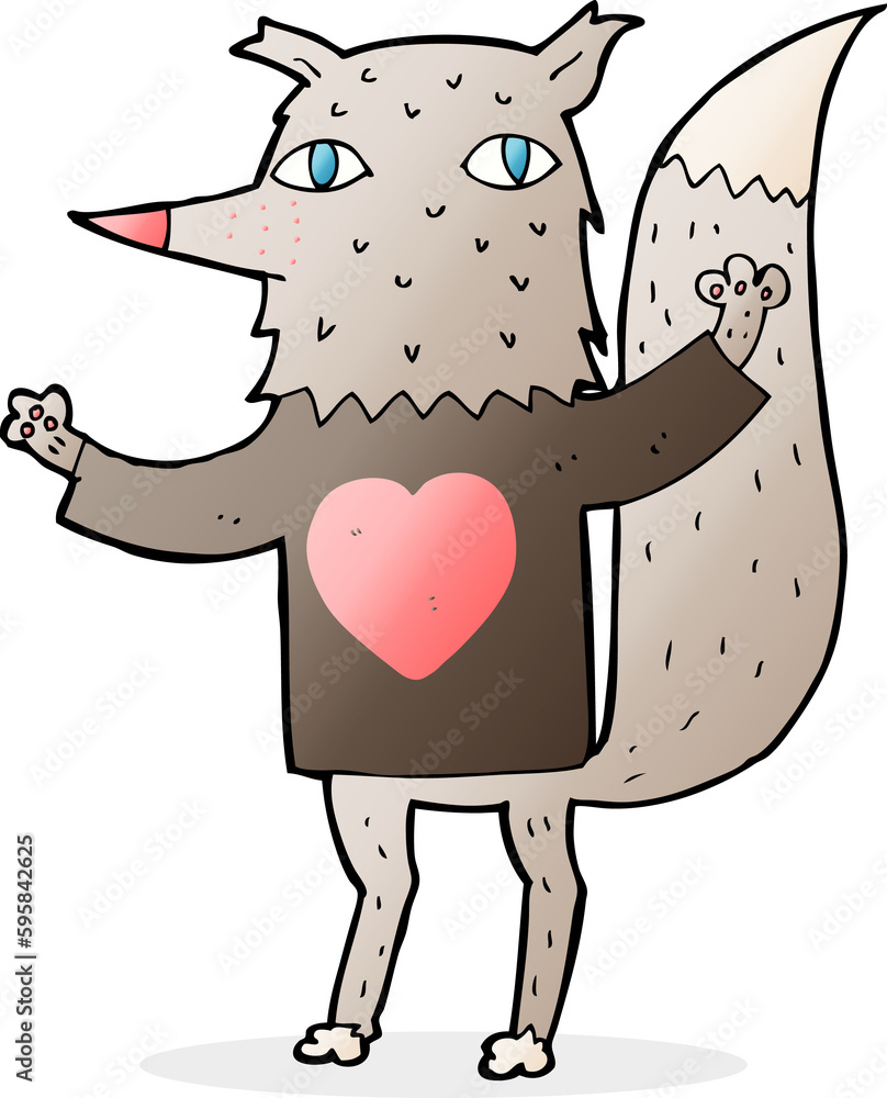 cartoon wolf with love heart tee Stock Illustration | Adobe Stock
