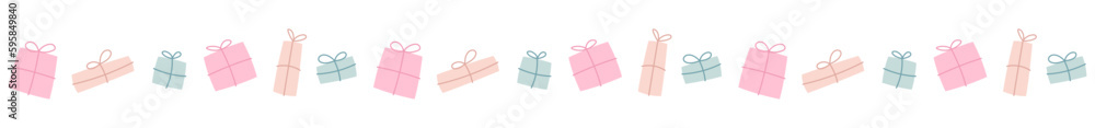 Seamless border with gift boxes. Pastel colors. Can be used for cards ...