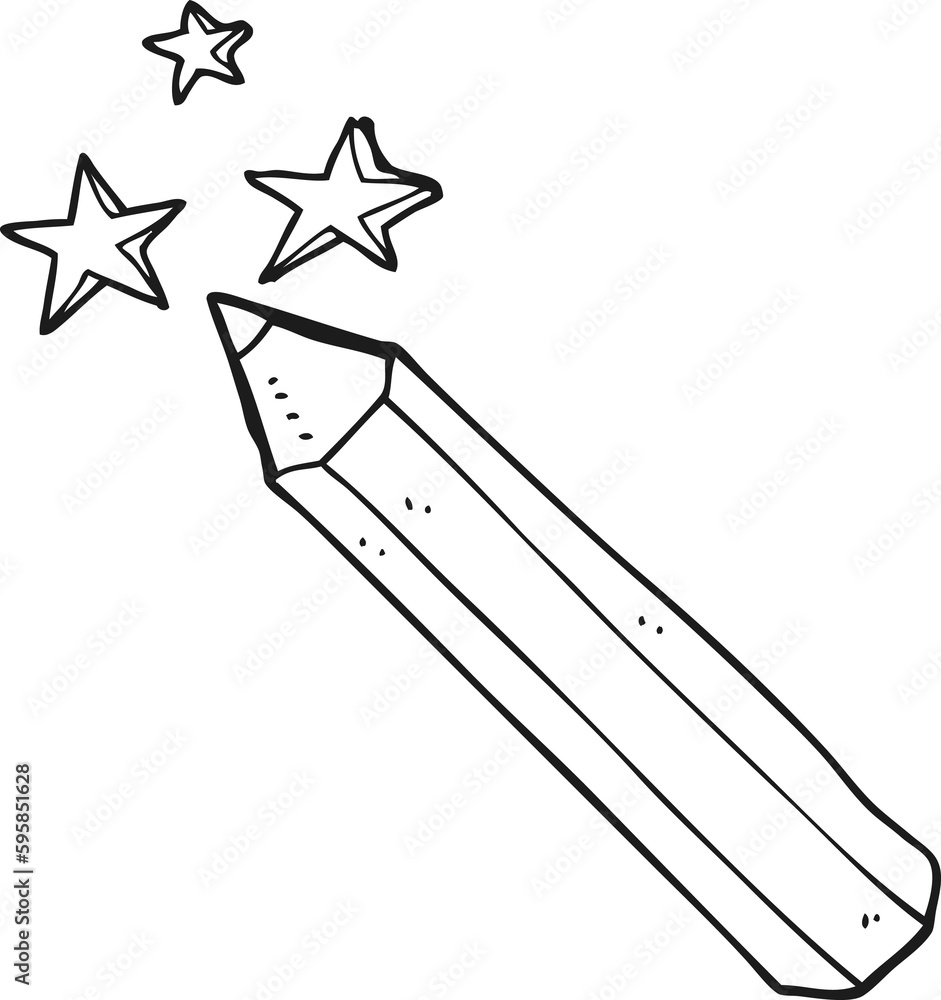 freehand drawn black and white cartoon magic pencil Stock Illustration ...