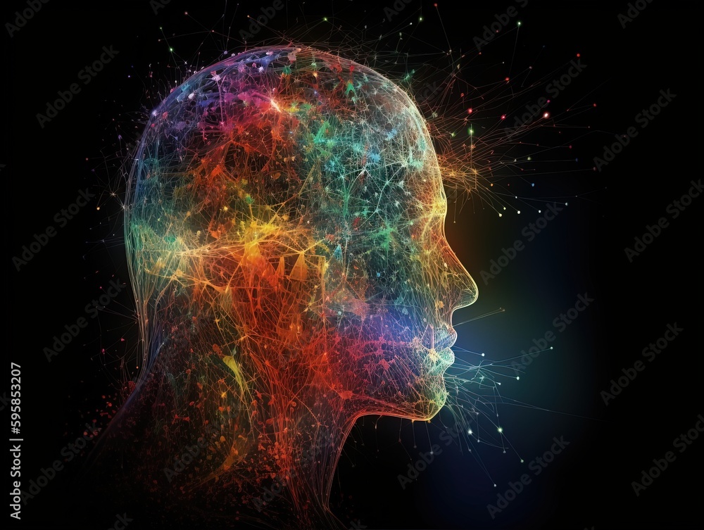 Human head with glowing neurons in the brain. nature, space, colors ...