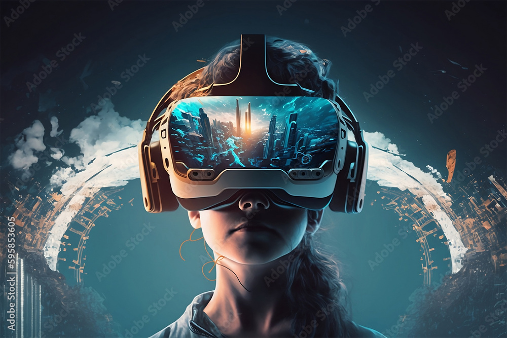Girl wearing vr headset | Generative AI, metaverse, futuristic virtual ...