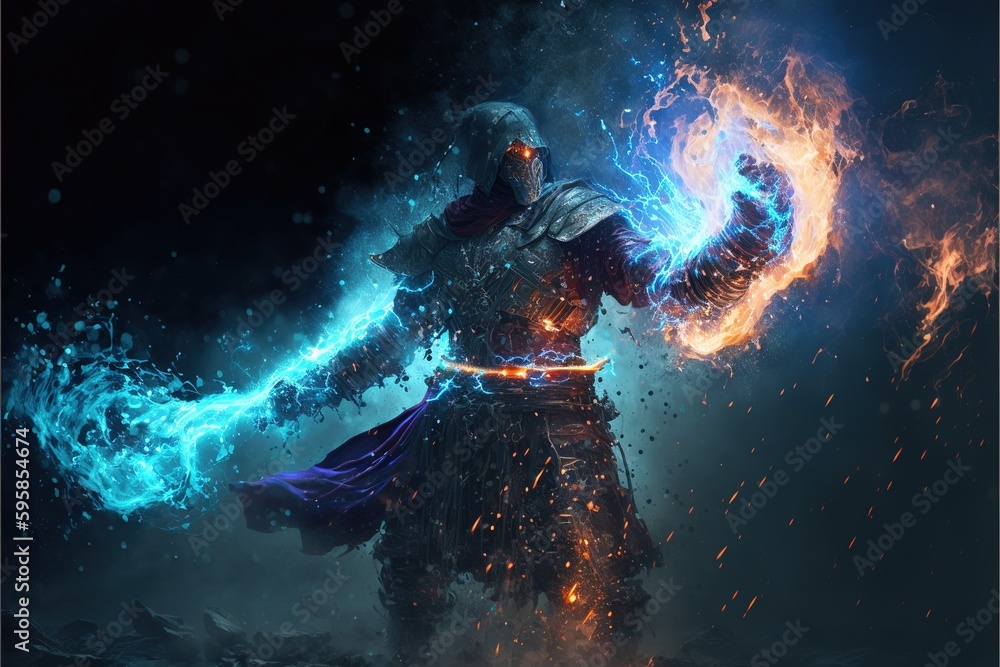 Battlemage in fantasy setting, powerful spell casting by sorcerer ...