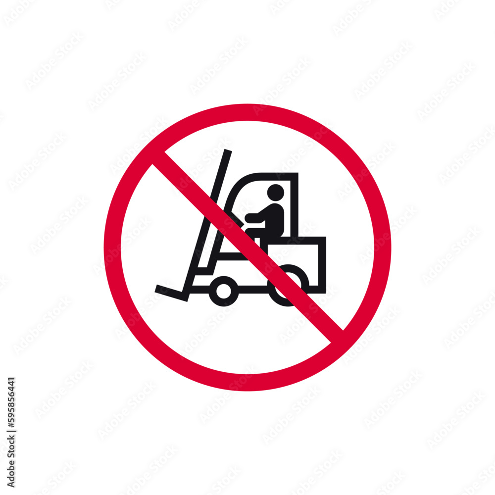 No forklift prohibited sign, no stacker forbidden modern round sticker ...