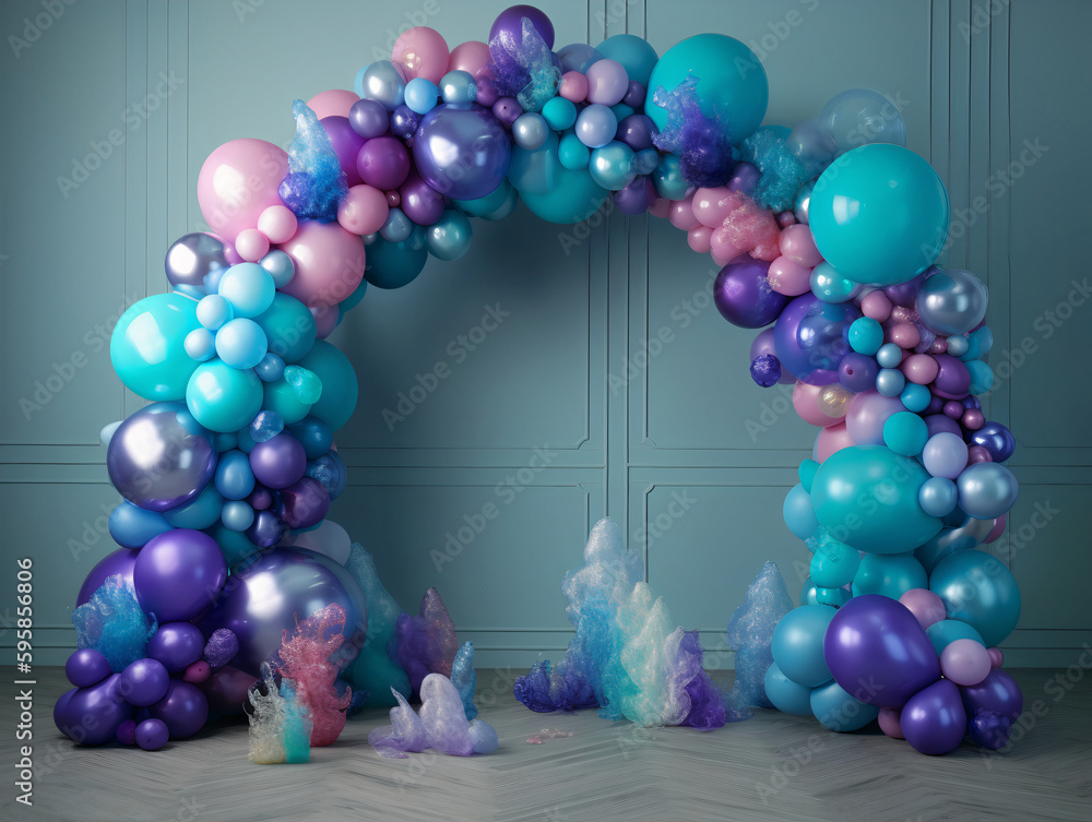Mermaid Balloons Arch Backdrop 3d realistc, 4k, 8k, Stock Illustration ...