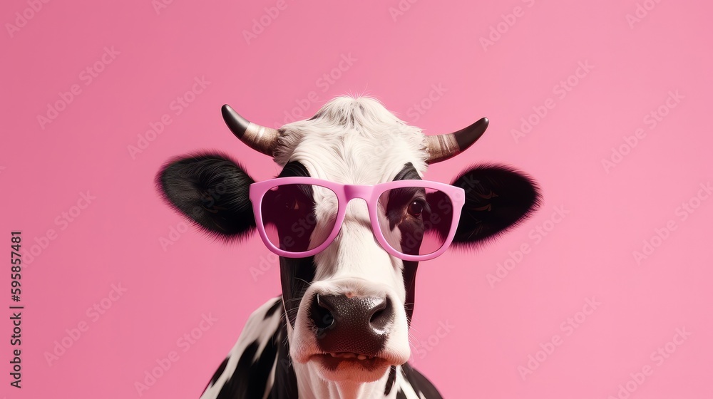 Super funny cow in sunglasses isolated on colored background. Printable ...