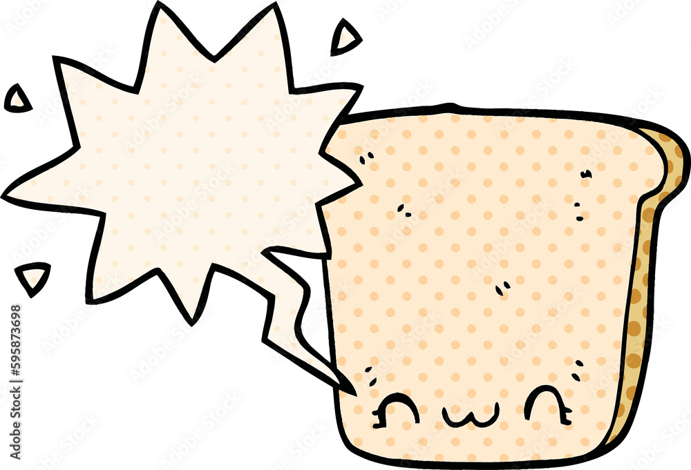 cartoon slice of bread with speech bubble in comic book style Stock ...