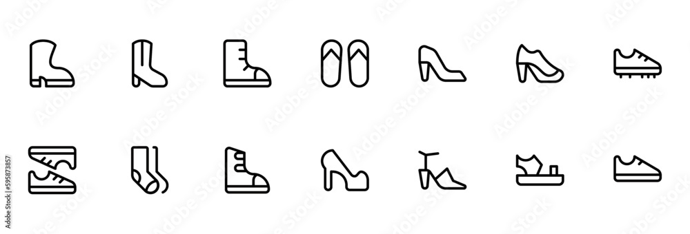 Shoe icon, high heels sandal, cowboy boots, hiking footwear, sneakers ...