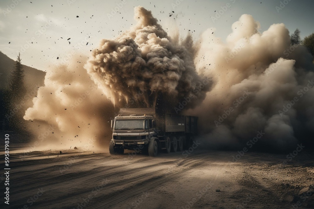 Explosion decimates transport truck, leaving stunning plumes of dust ...